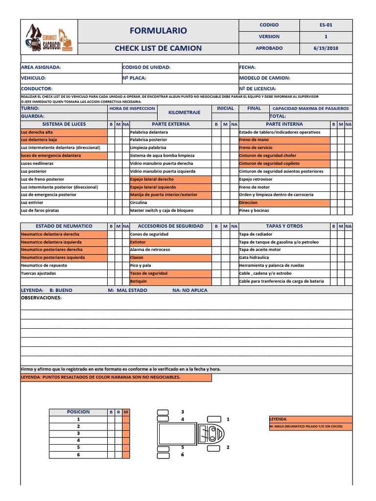 Check List de Inspección de Camiones | PDF | Neumático | Camión