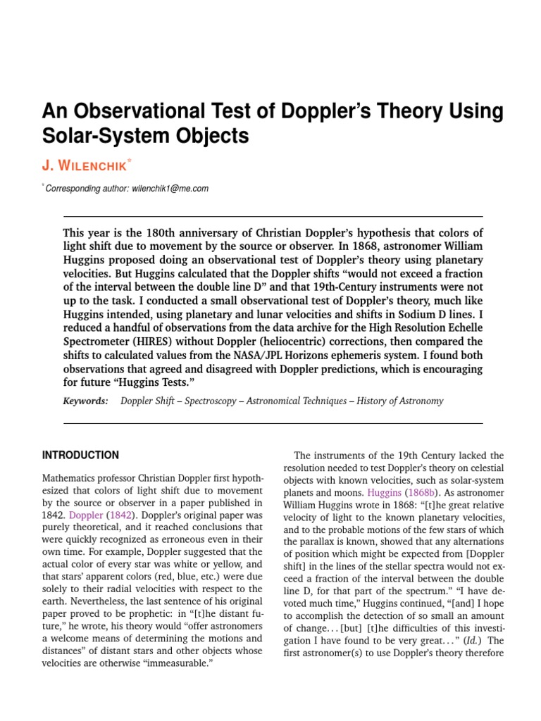 An Observational Test of Doppler's Theory | PDF | Stars | Doppler Effect
