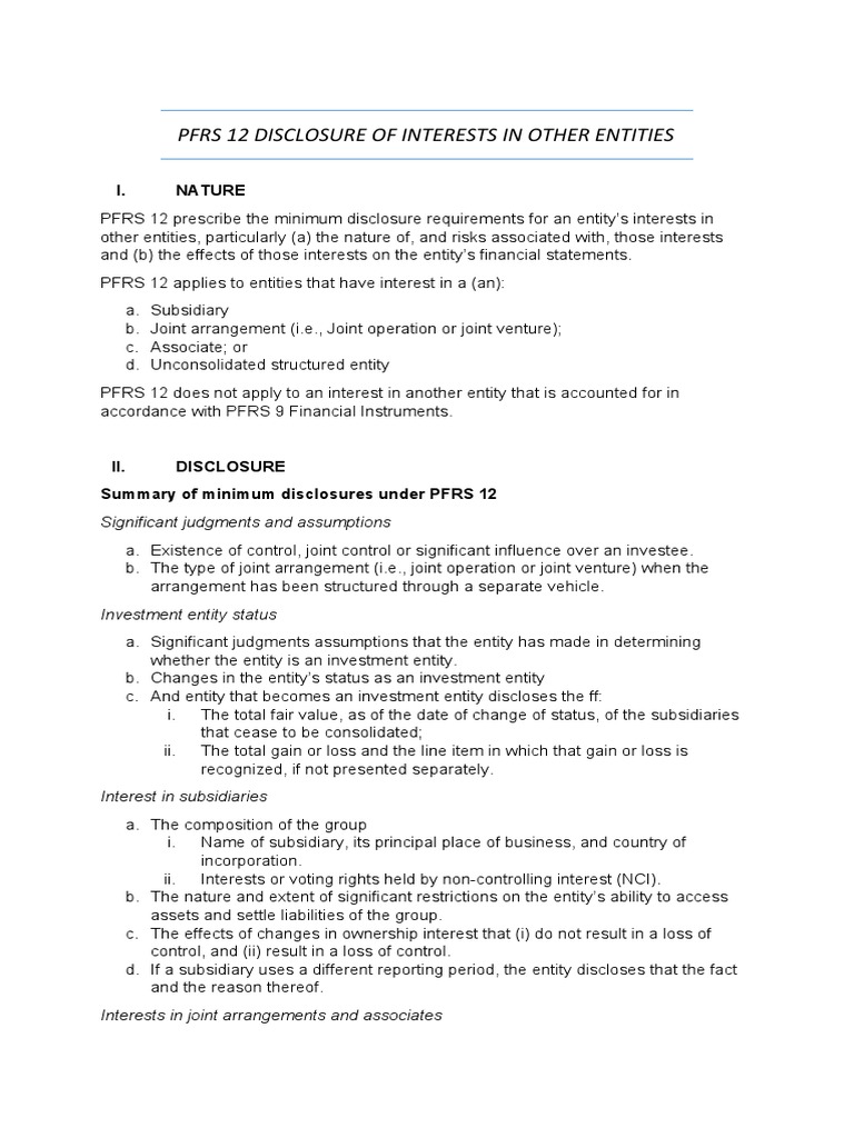 PFRS 12 Disclosure Requirements Overview | PDF | Joint Venture | Equity ...