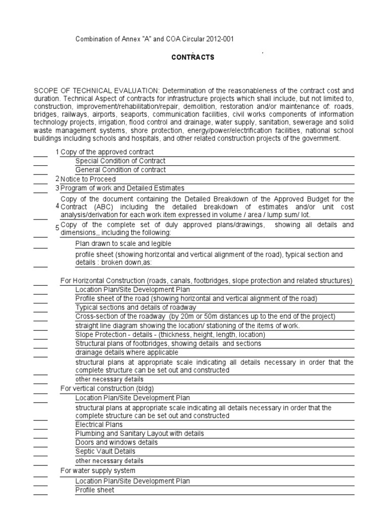 Checklist For Technical Evaluation (Contract Review) of Infrastructure ...
