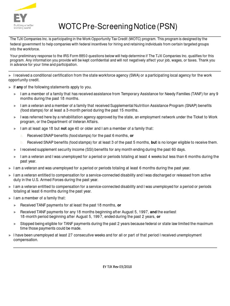 2018 TJX Companies Inc Prescreening Notice | PDF | Supplemental Nutrition Assistance Program ...