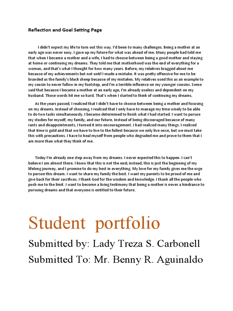 Student Portfolio: Submitted By: Lady Treza S. Carbonell Submitted To ...