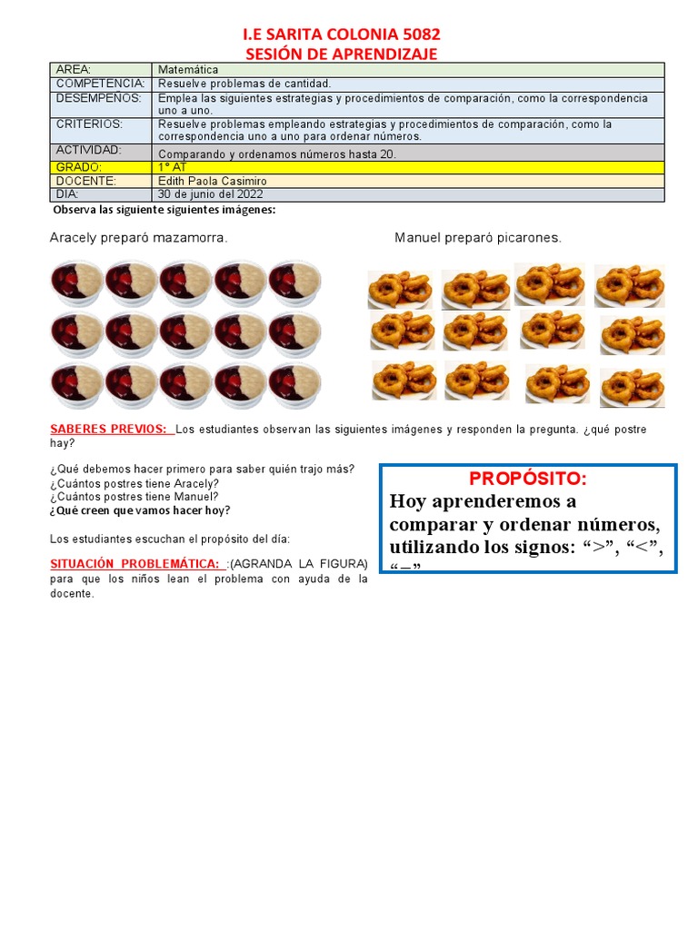 Comparación de Números hasta 20 en 1° Grado | PDF | Cognición