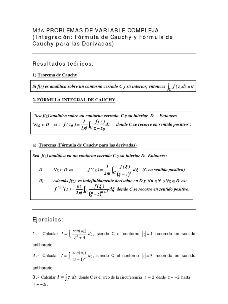 Ejercicios Formula Integral Cauchy | PDF | Integral | Análisis