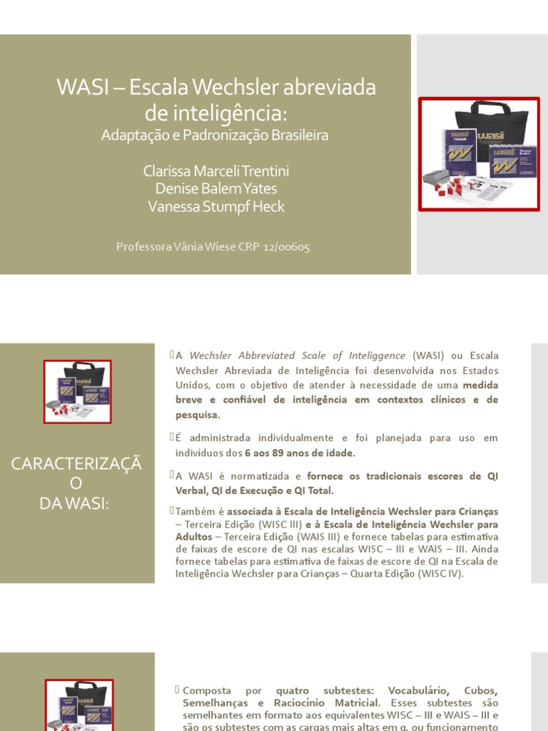 WASI - Escala Wechsler Abreviada de Inteligencia | PDF | Quociente de ...