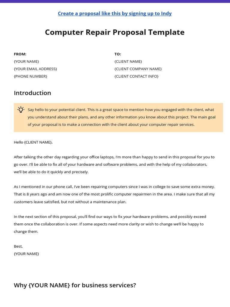 Computer Repair Proposal Template | PDF | Computer Hardware | Laptop