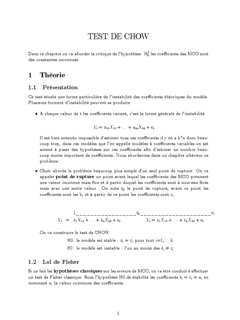 Test de CHOW | PDF | Méthode scientifique | Théorie de l'estimation Test de CHOW | PDF | Méthode scientifique | Théorie de l'estimation
