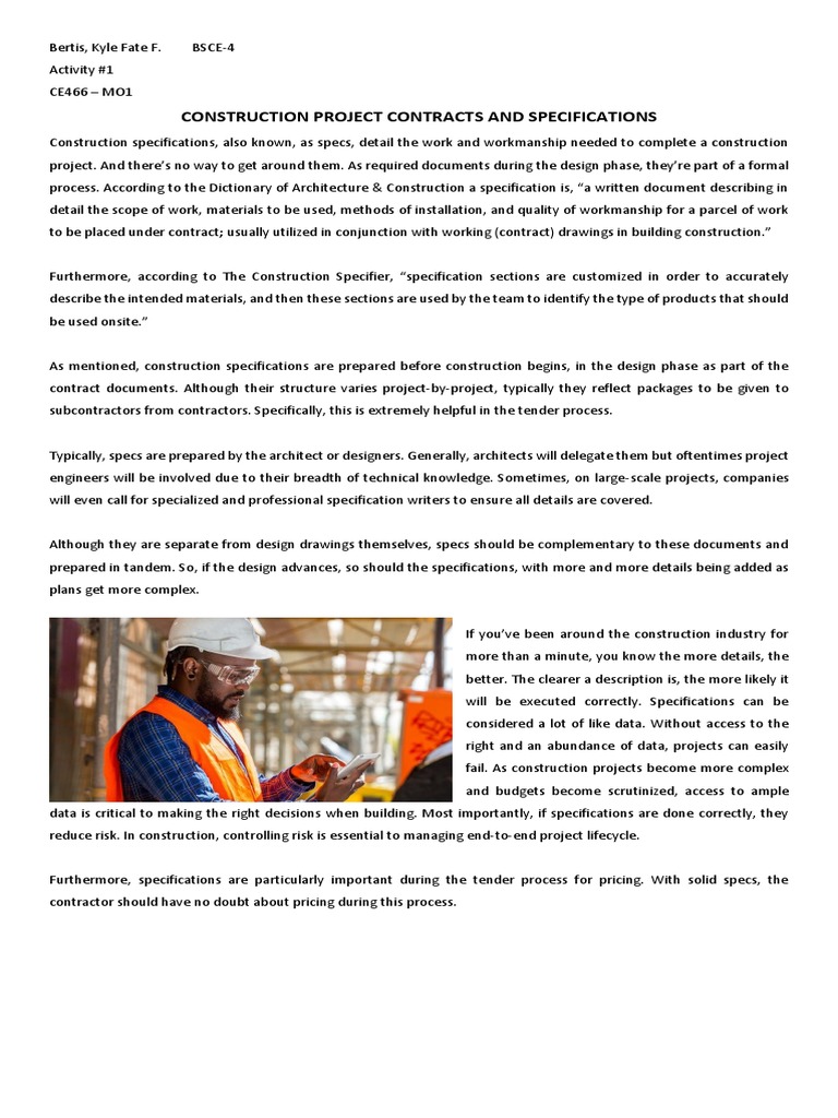 Construction Project Contracts and Specifications | PDF | Specification ...