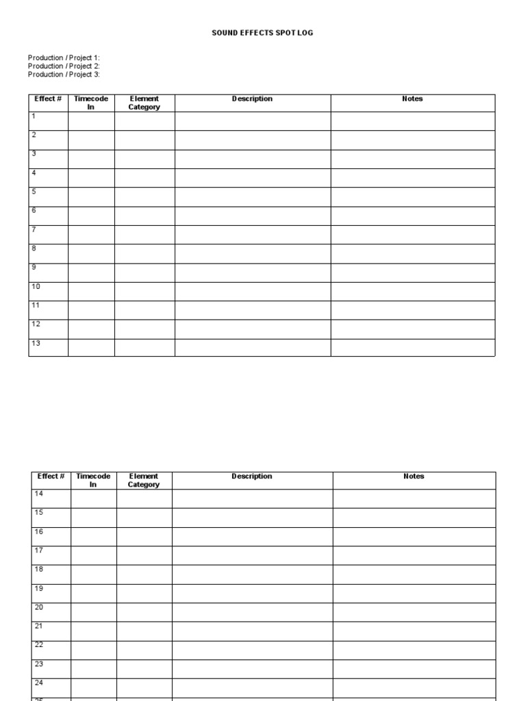 SFX Spotting Log Template 5835d76e A2ed 48aa A57c 54f982346106 | PDF