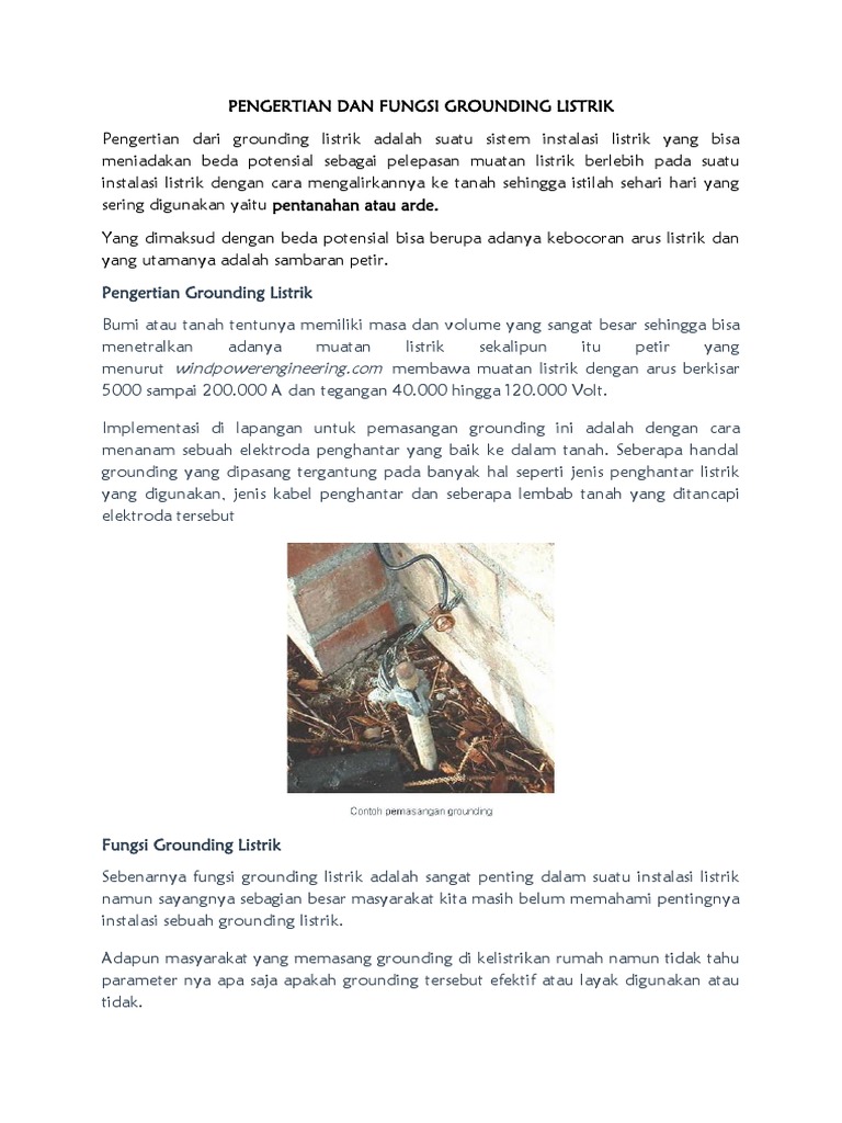 Pengertian Dan Fungsi Grounding Listrik | PDF