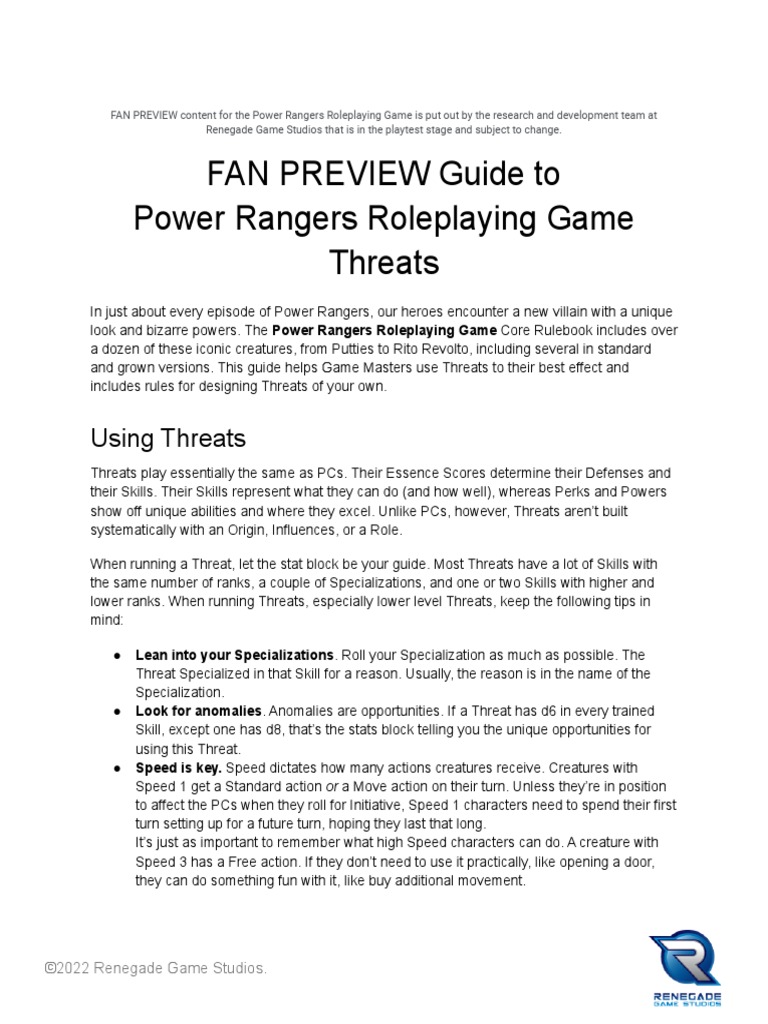RGS - FAN PREVIEW - Guide To Power Rangers Threats | PDF | Employee ...
