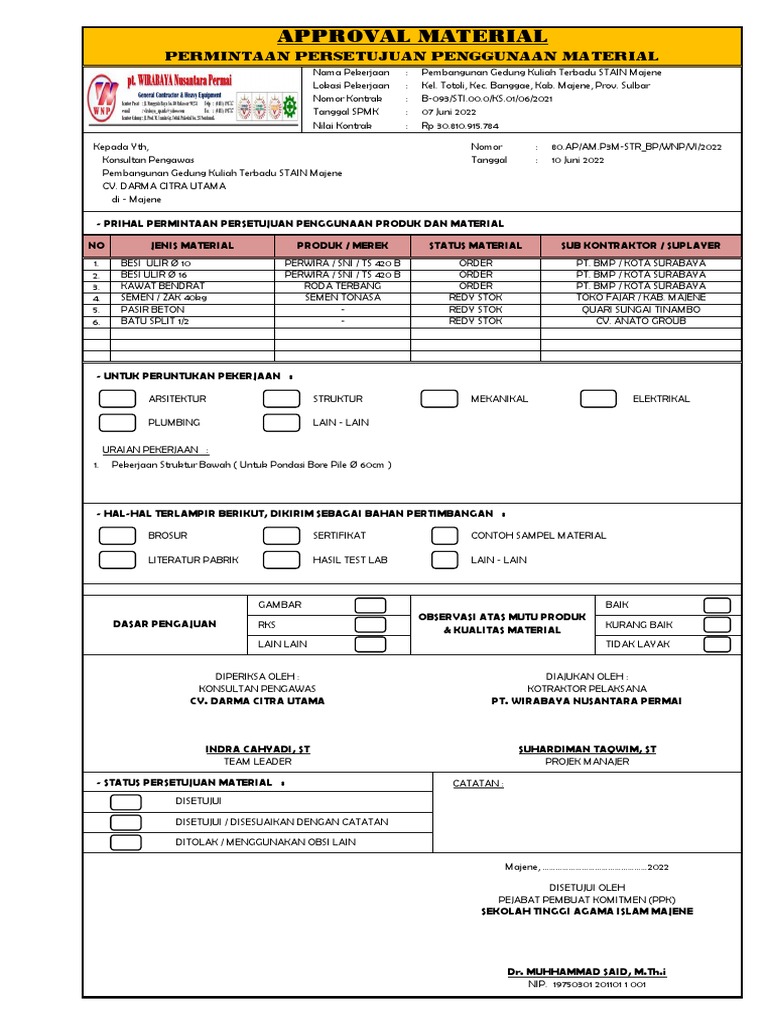 Dokumen Approval - Penggunaan Material | PDF
