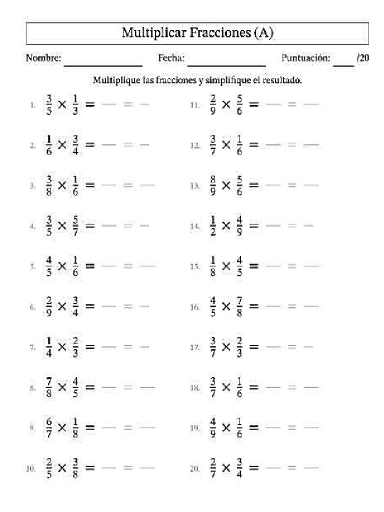 Multiplicación de Fracciones | PDF