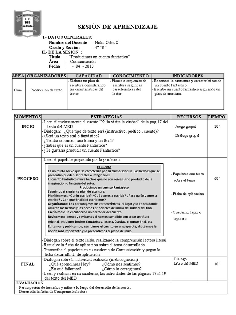 SESI N DE APRENDIZAJE - Produc. Cuento Fant Stico | PDF | Cuentos | Fantasía