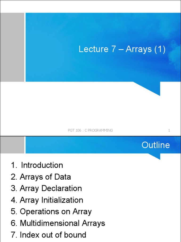 Lecture 7 Arrays 1 Pgt 106 C Programming 1 Descargar Gratis Pdf Array Data Structure