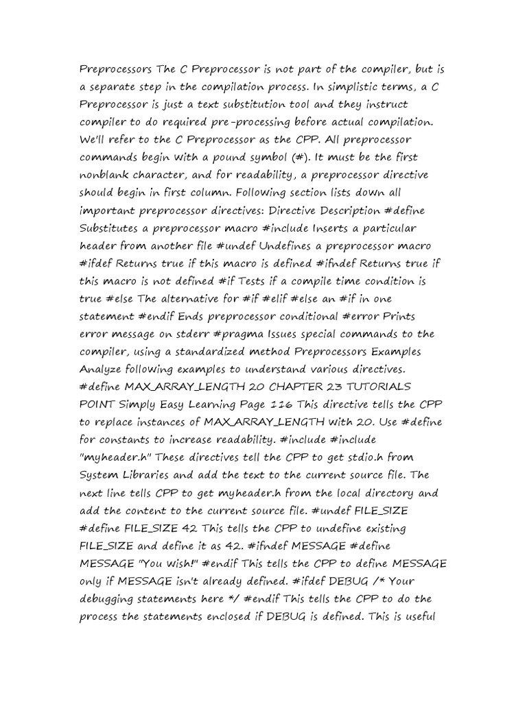 Preprocessors The C Preprocessor Is Not Part of TH | PDF | Information ...
