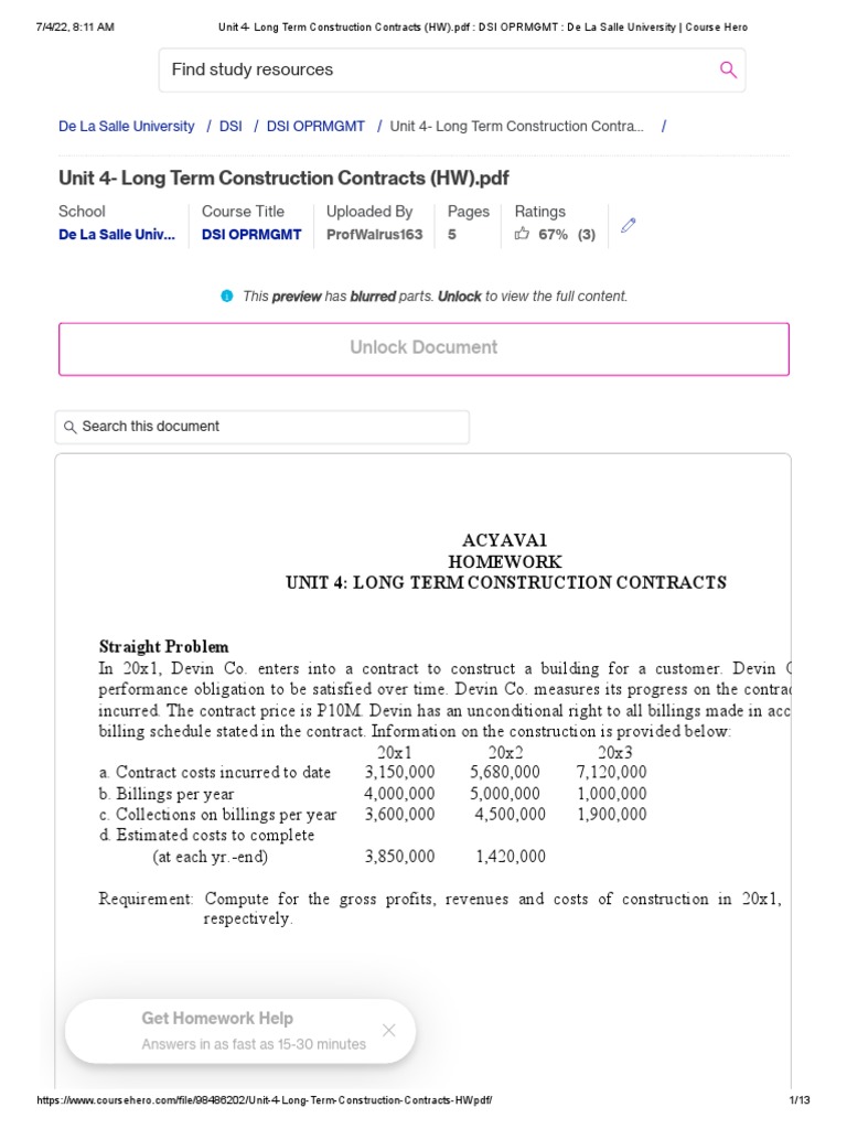 Unit 4 - Long Term Construction Contracts (HW) .PDF - DSI OPRMGMT - de ...