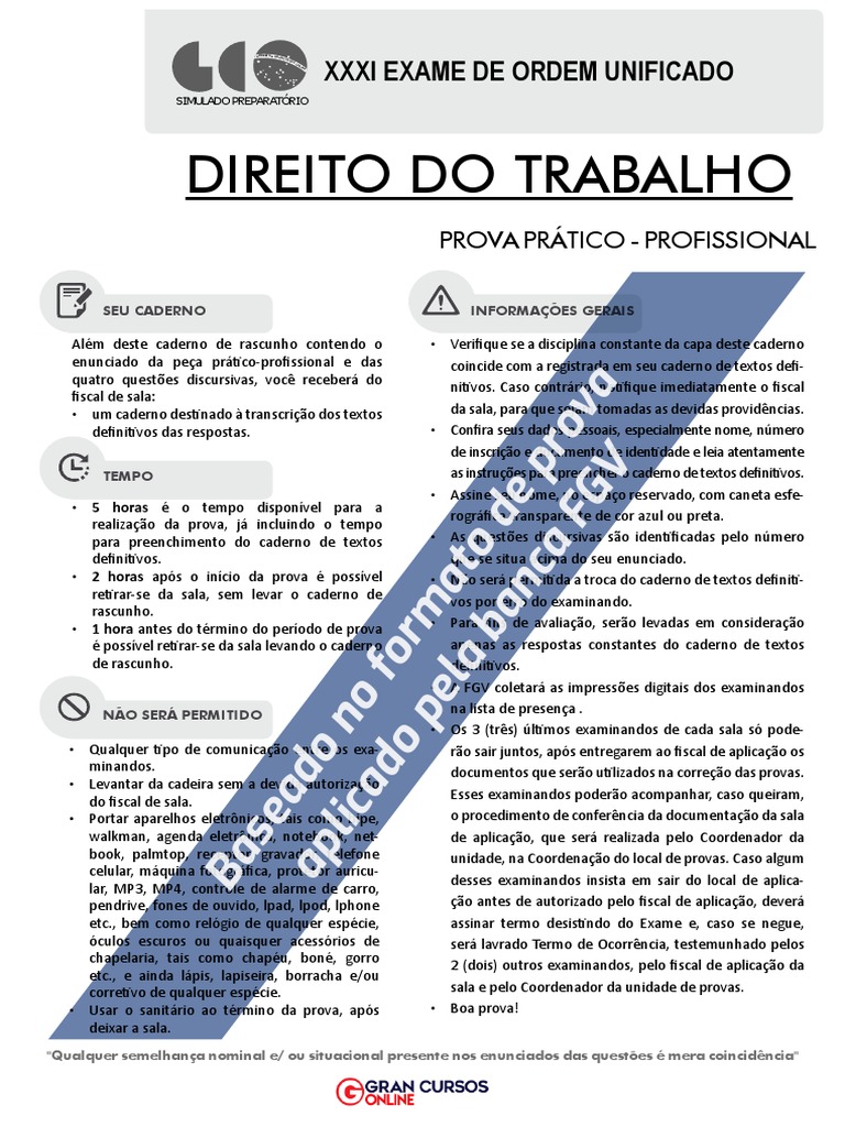OAB 1 Simulado 2 Fase Direito Do Trabalho Folha de Respostas | PDF ...