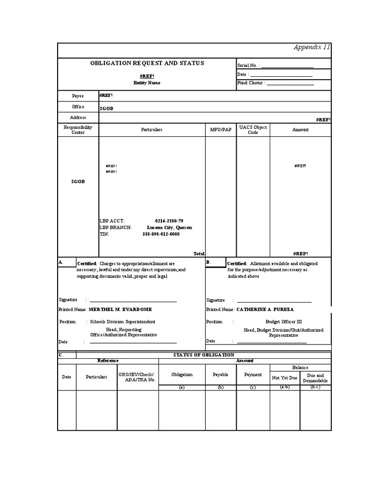 Obligation Request and Status: Appendix 11 | PDF | Payments | Debit Card