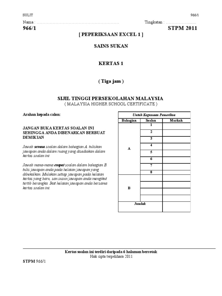 Soalan Sains Sukan Sem 1 Stpm 2011 Pdf