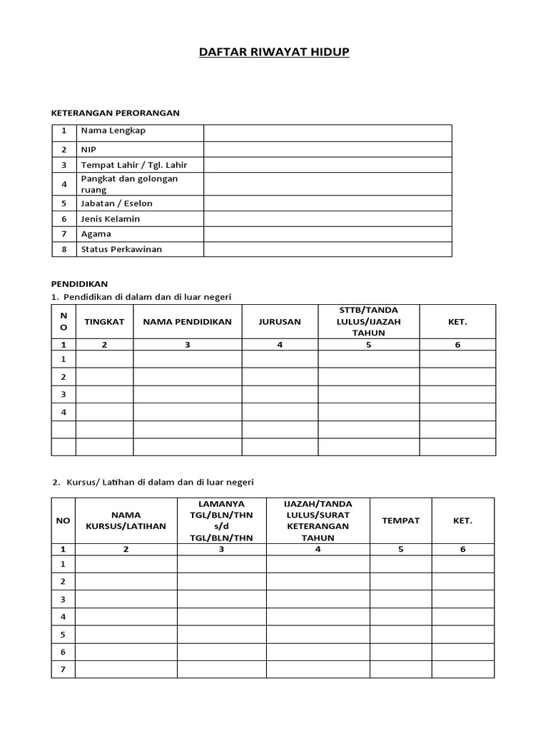Daftar Riwayat Hidup PNS | PDF