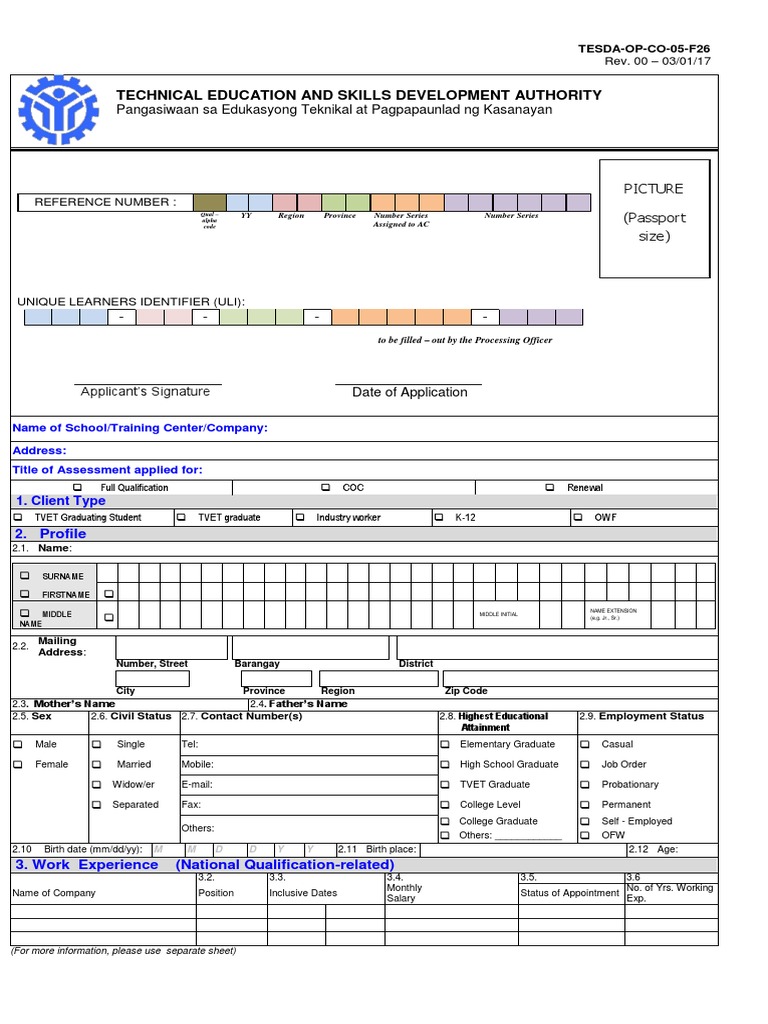 TESDA Application Form Guide | PDF