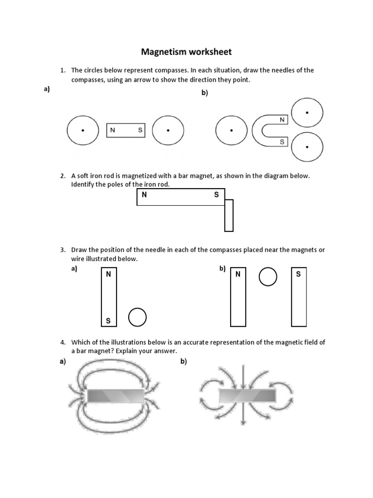 Magnetism Worksheet | PDF | Compass | Magnetic Field