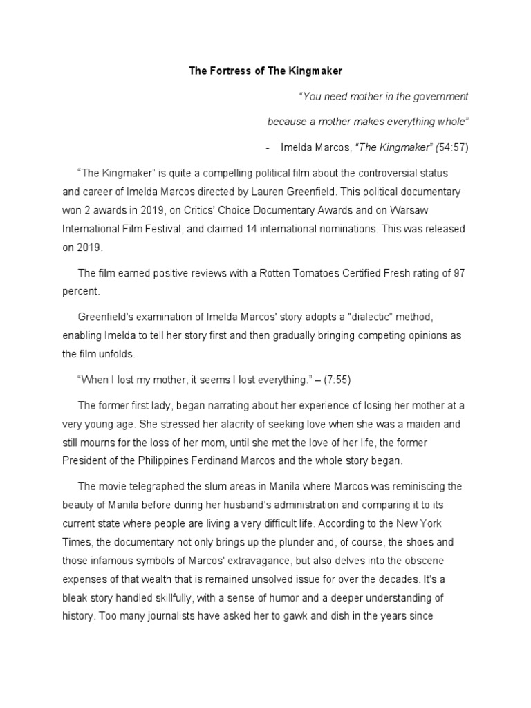 The Kingmaker Movie Review (2019) | PDF