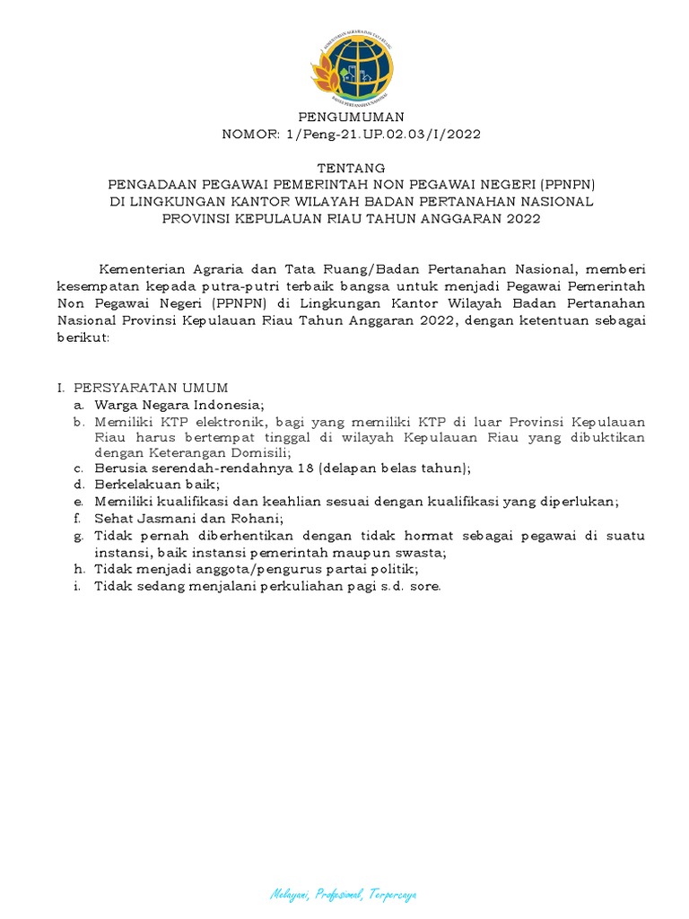 Tte - Pengumuman Penerimaan PPNPN | PDF