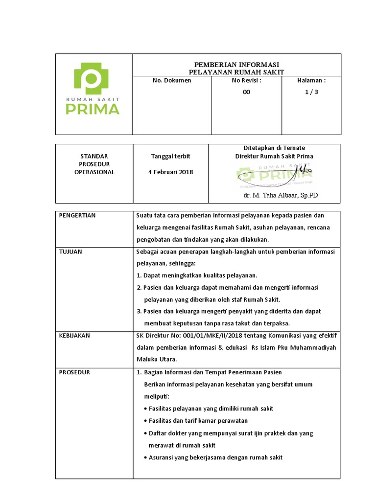 Sop Pemberian Informasi Pelayanan RS | PDF