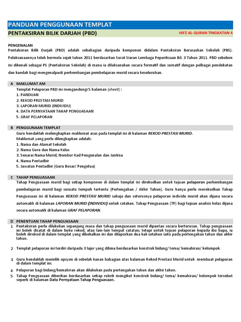 Template PBD KSSM KBT Hifz Al-Quran Ting 4 | PDF