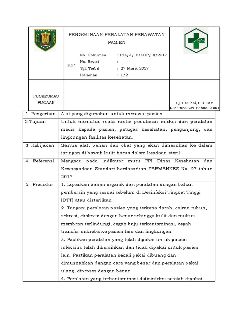 Sop Penggunaan Peralatan Perawatan Pasien | PDF