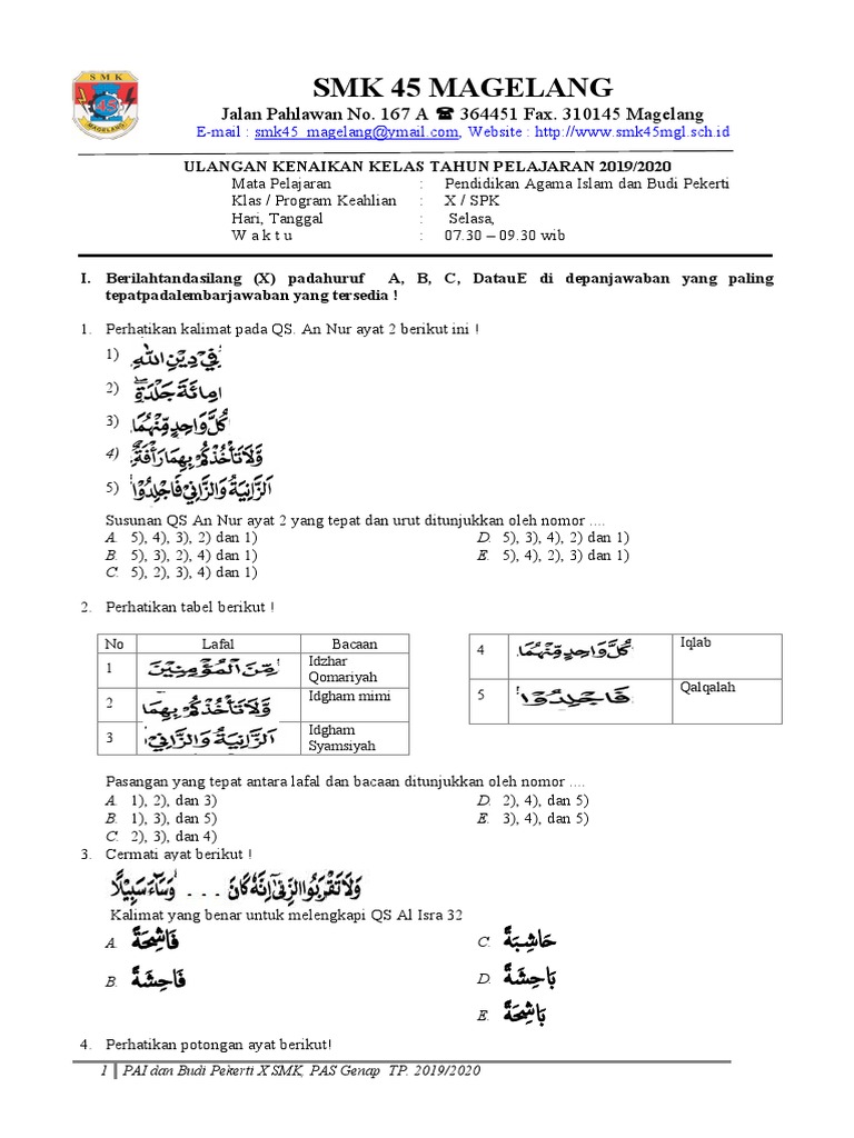 Soal Pas Pai X GNP 2020 | PDF