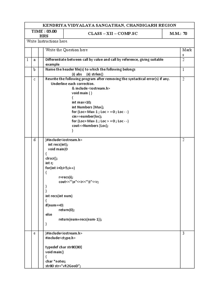 Write Instructions Here. Write The Question Here Mark S 1 - A - 2 B 1 C 2 | PDF | Array Data ...