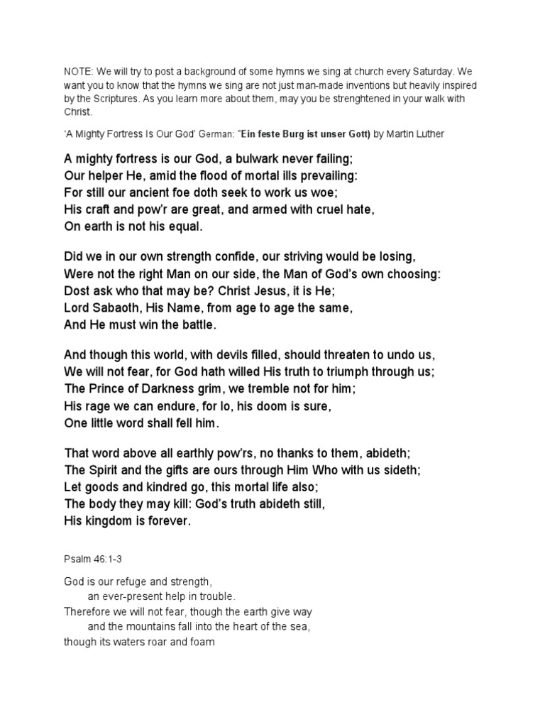A Mighty Fortress Is Our God - Background | PDF | Hymns | Martin Luther
