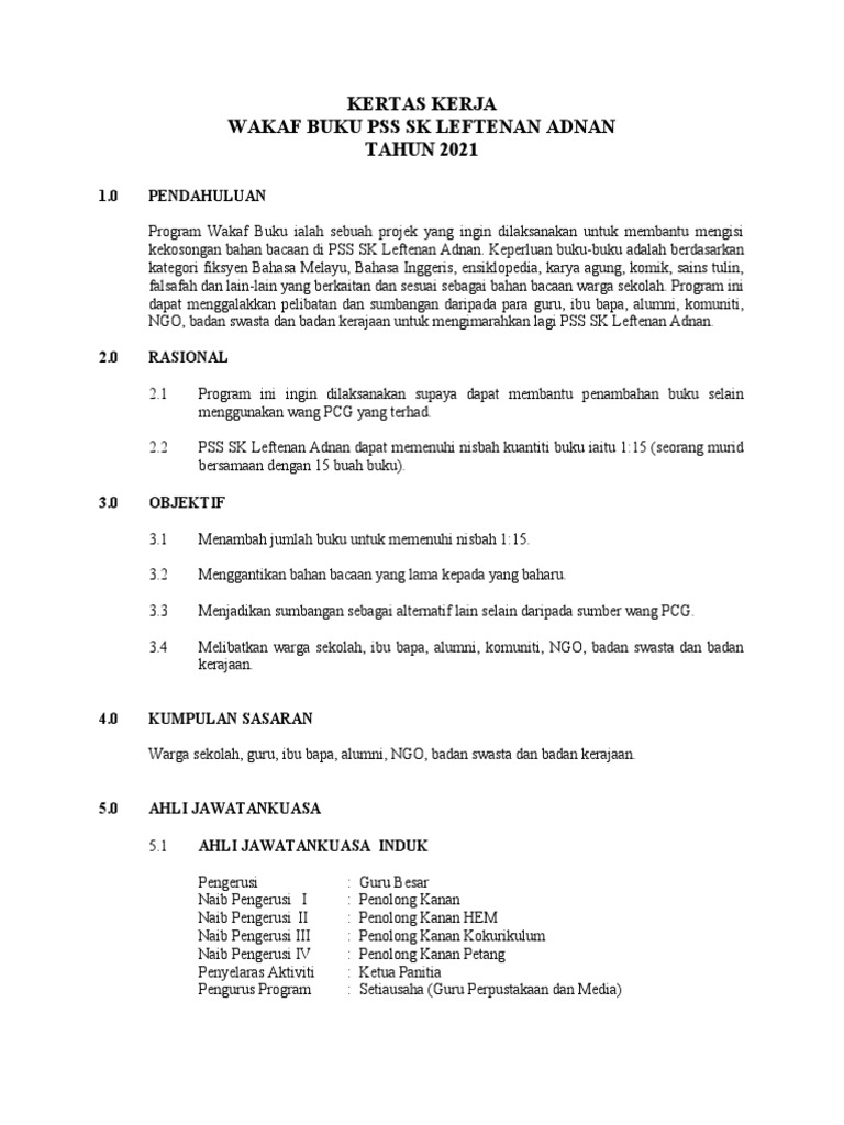 Kertas Kerja Wakaf Buku 2021 | PDF