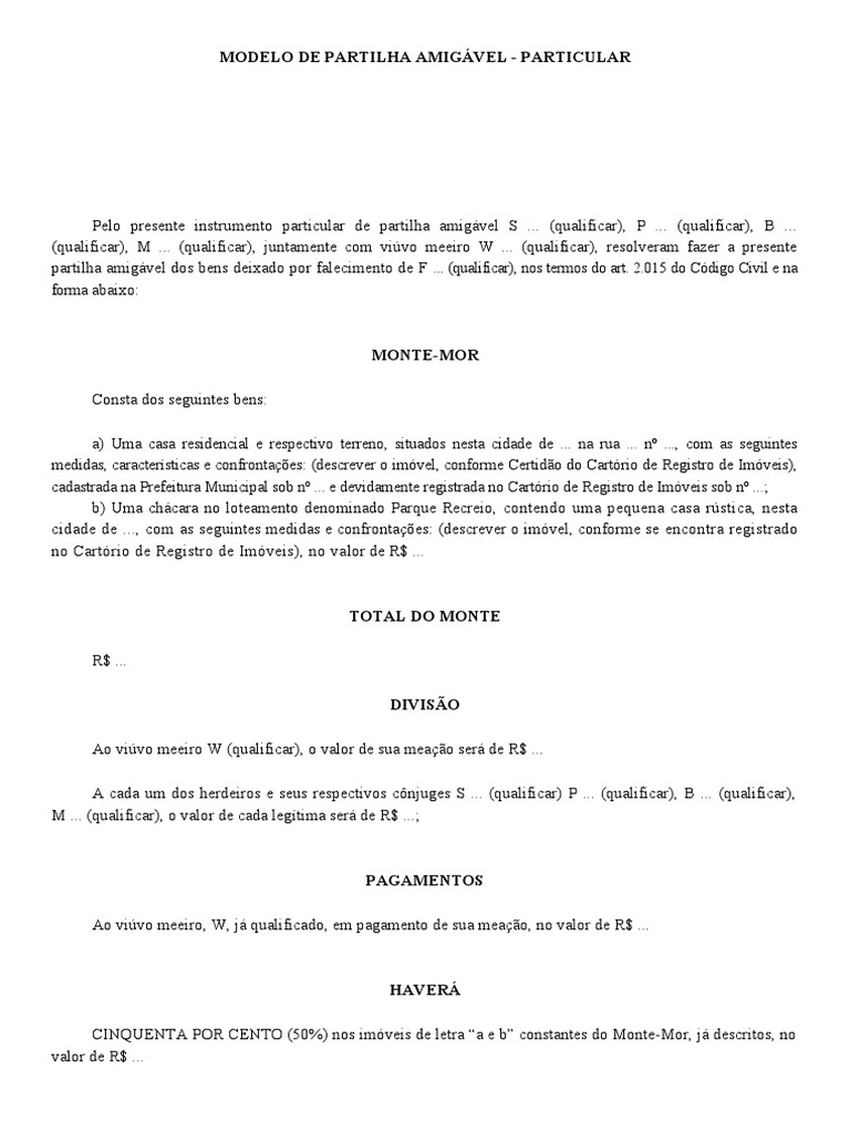 Modelo de Partilha Amigável - Particular | PDF