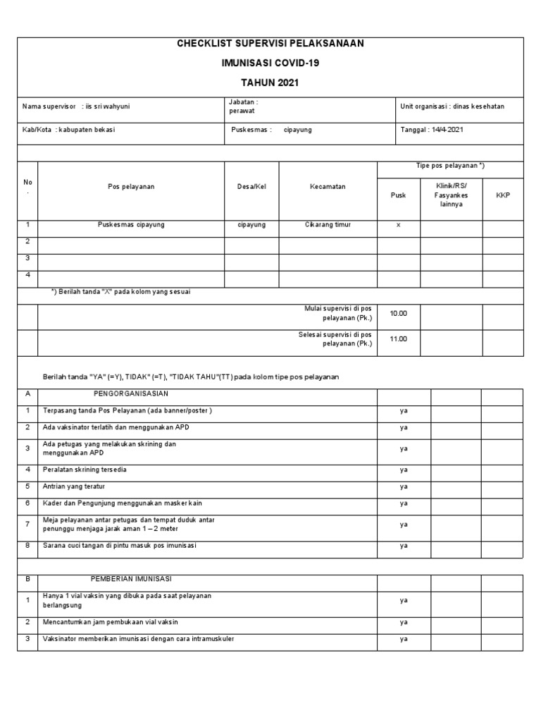 Checklist Supervisi DAN PENUGASAN MONEV | PDF