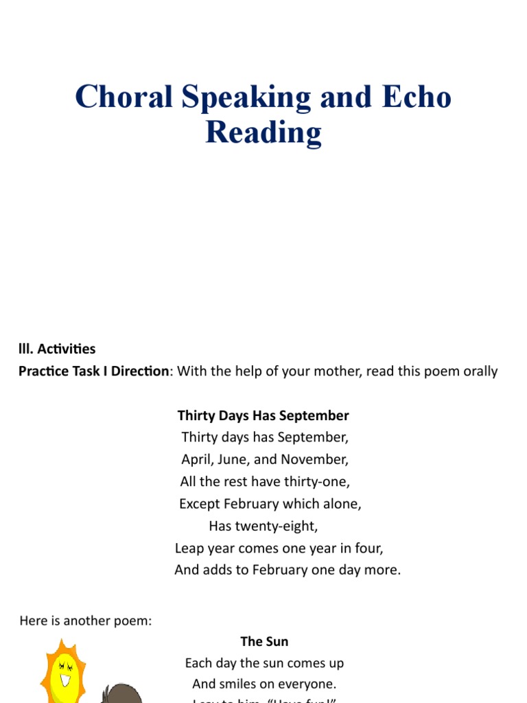 Choral Speaking and Echo Reading | PDF | Language Arts & Discipline ...