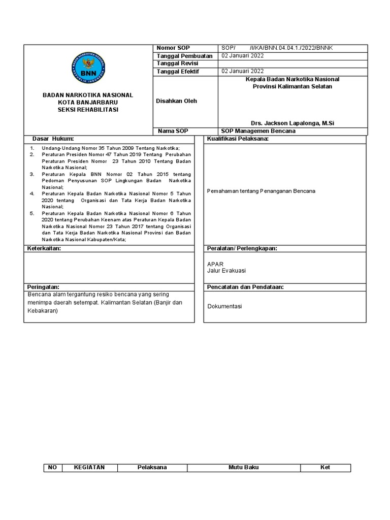 SOP Management Bencana | PDF