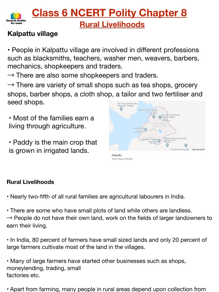 Class 6 NCERT Polity Chapter 8: Rural Livelihoods | PDF | Agriculture ...