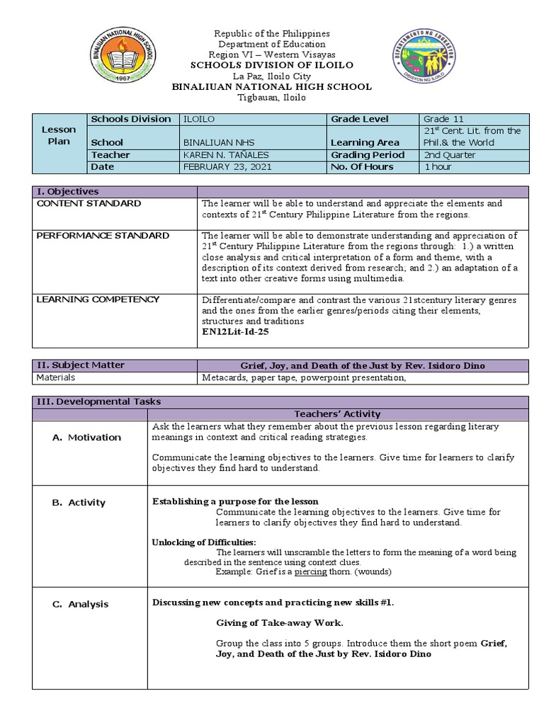 COT 1 21st | PDF | Poetry | Learning