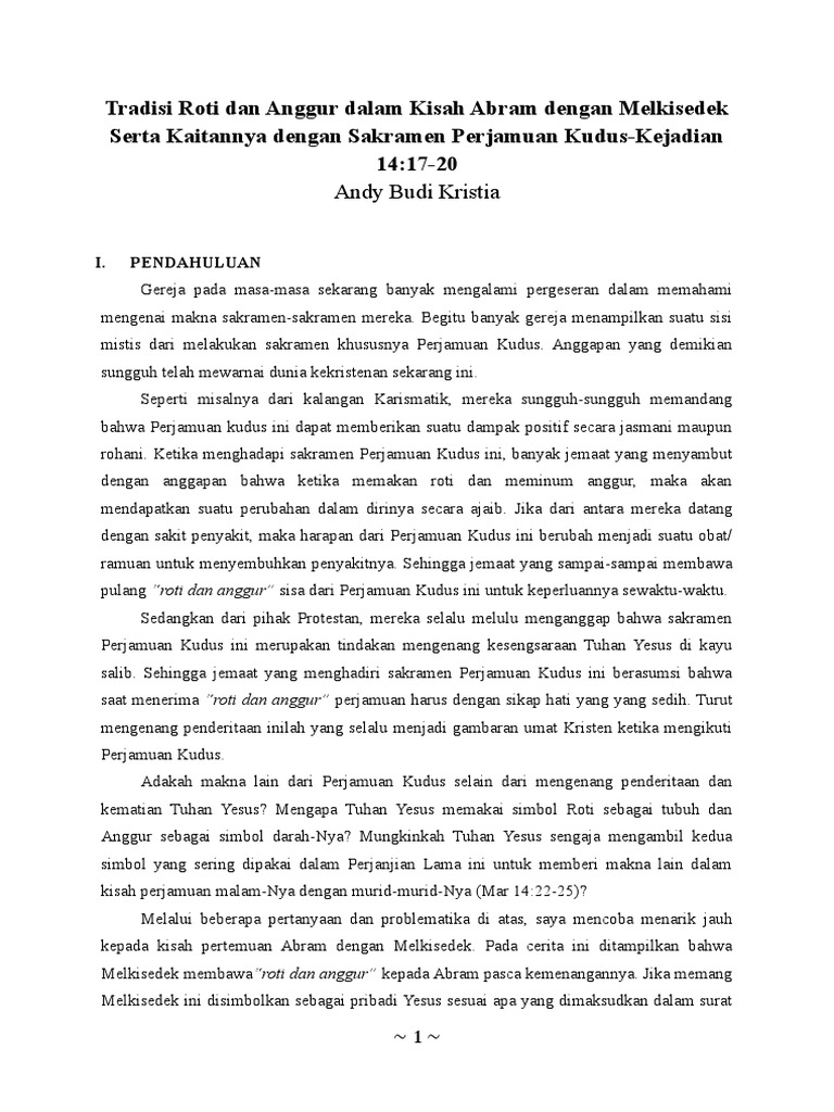 Tradisi Roti Dan Anggur Dalam Kisah Abram Dengan Melkisedek | PDF