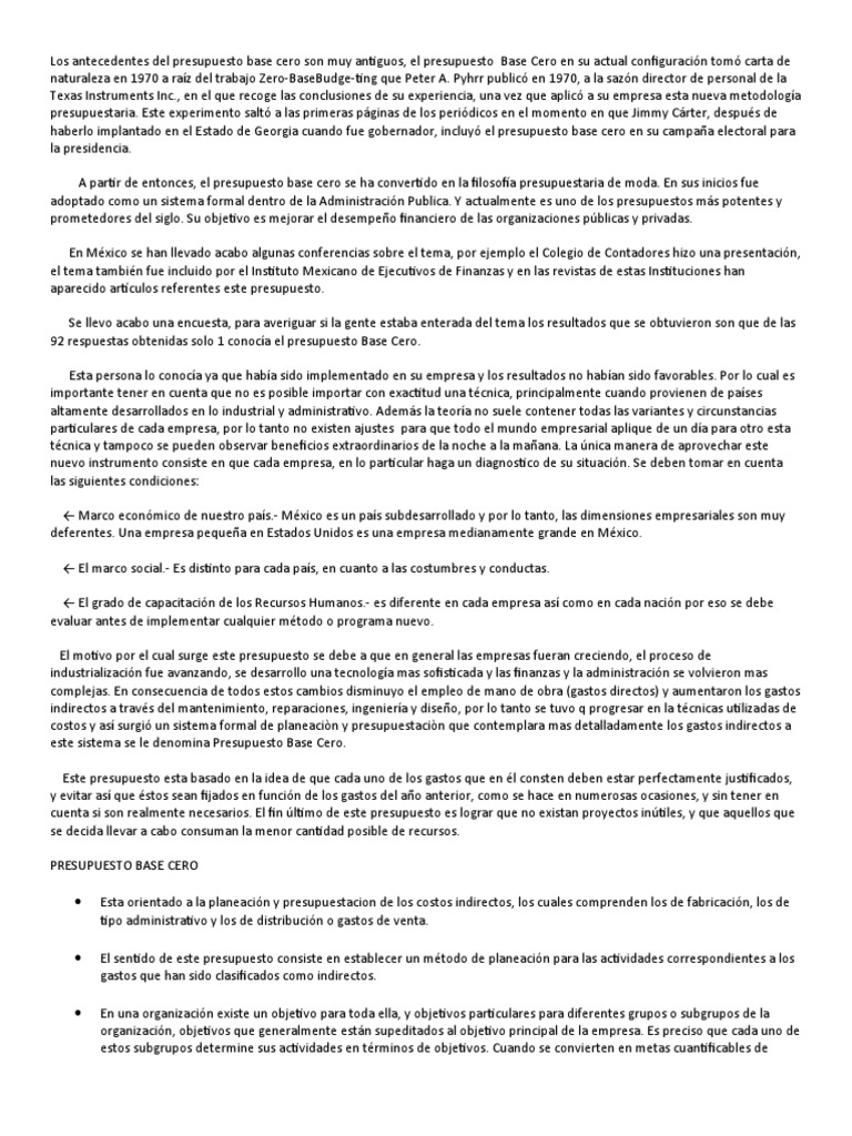 Los Antecedentes Del Presupuesto Base Cero Son Muy Antiguos Pdf