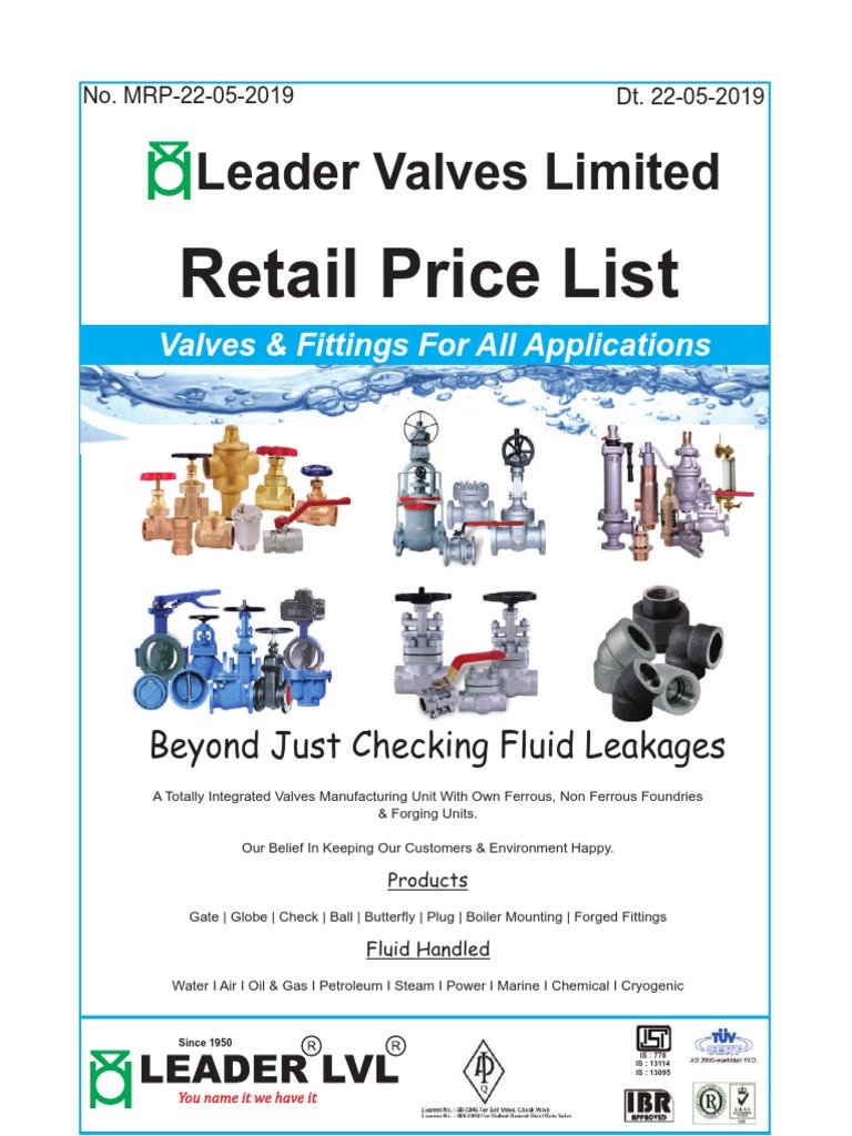 Leader Valves Limited: Retail Price List | PDF | Valve | Screw