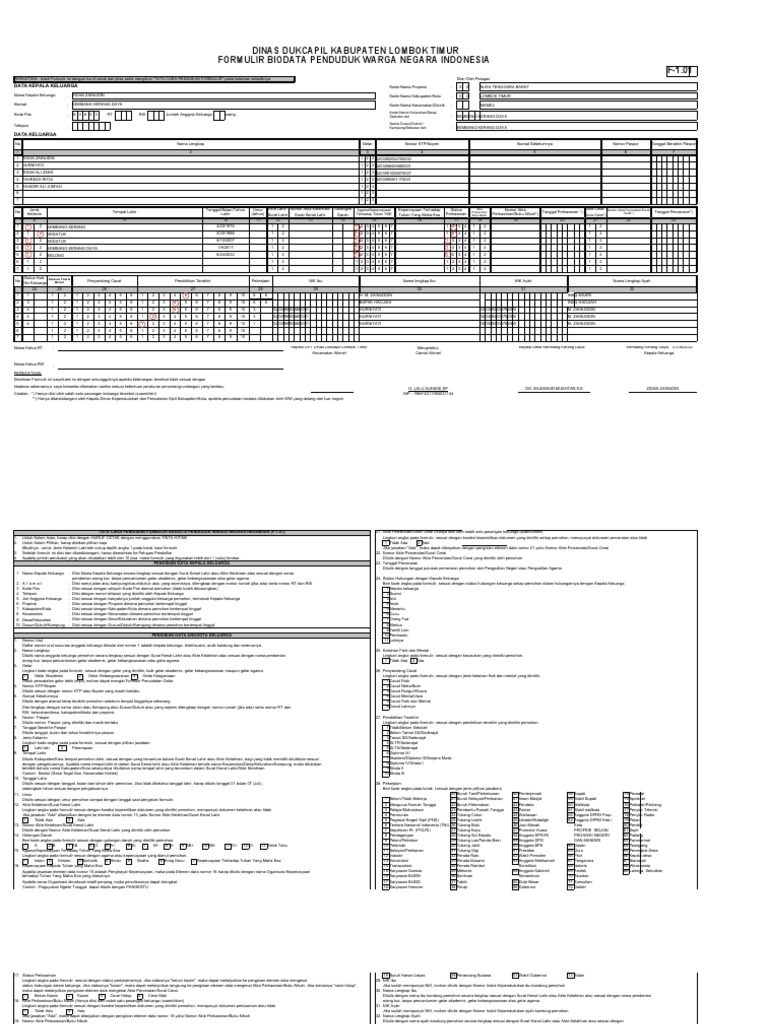 Formulir F-1.01 Biodata Penduduk | PDF
