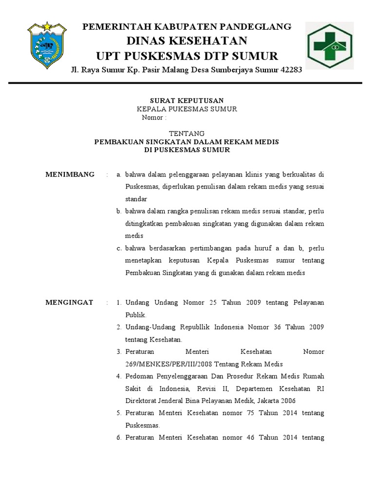 8.4.1.3 - SK Pembakuan Singkatan Dalam Rekam Medis | PDF
