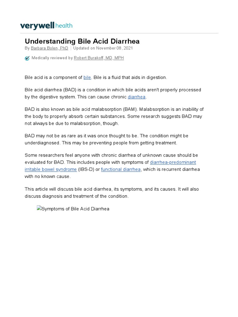 Understanding Bile Acid Diarrhea | PDF | Diarrhea | Irritable Bowel ...