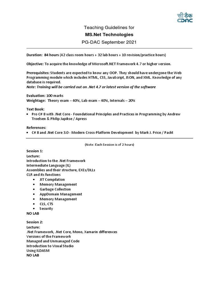 Teaching Guidelines For: (Note: Each Session Is of 2 Hours) | Download ...