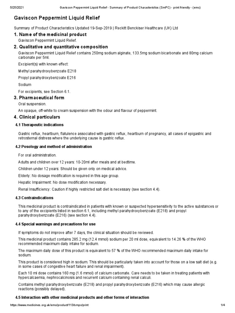 Gaviscon Peppermint Liquid Relief - Summary of Product Characteristics ...